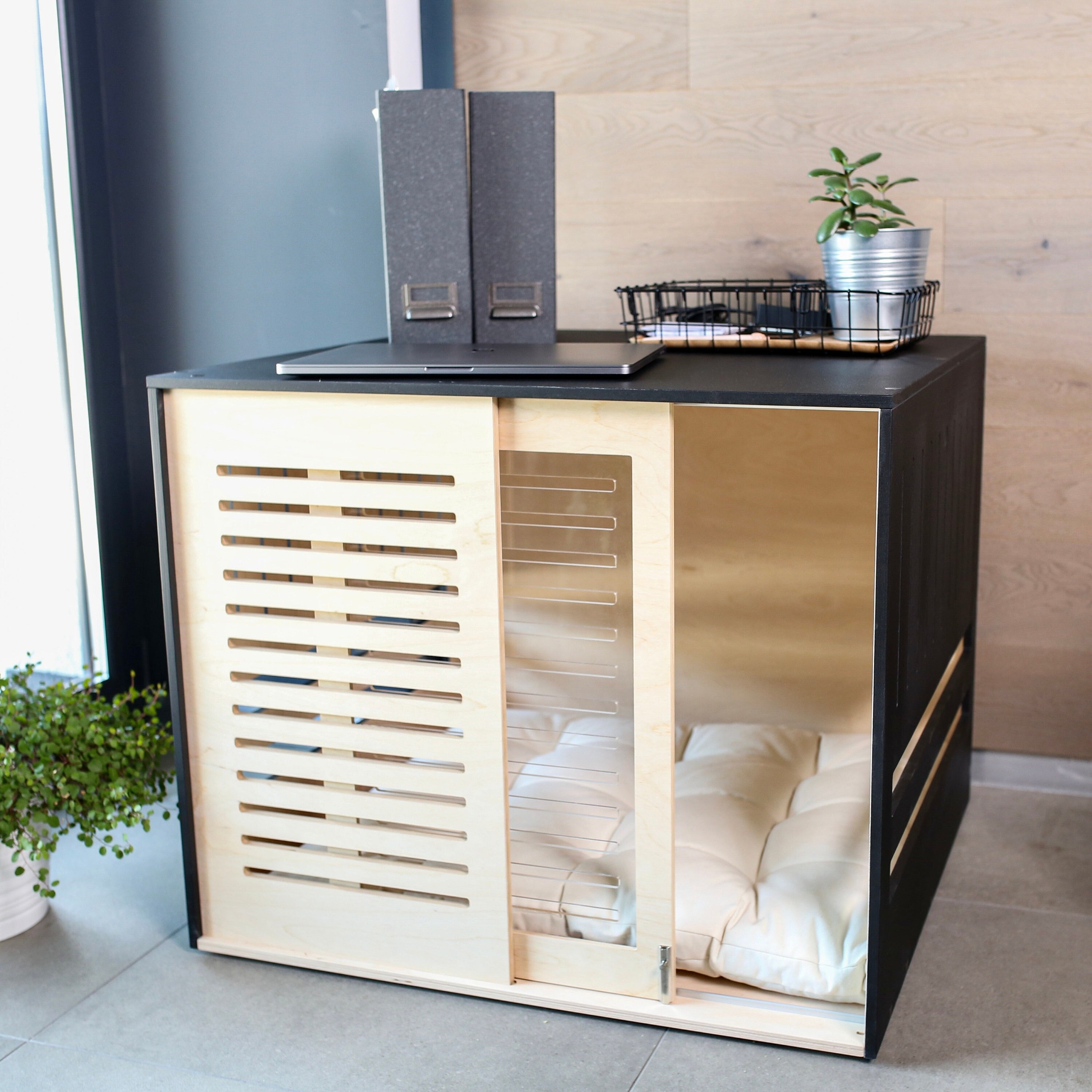 Modern Dog Crate With Acrylic Sliding Door With a Stopper - Etsy