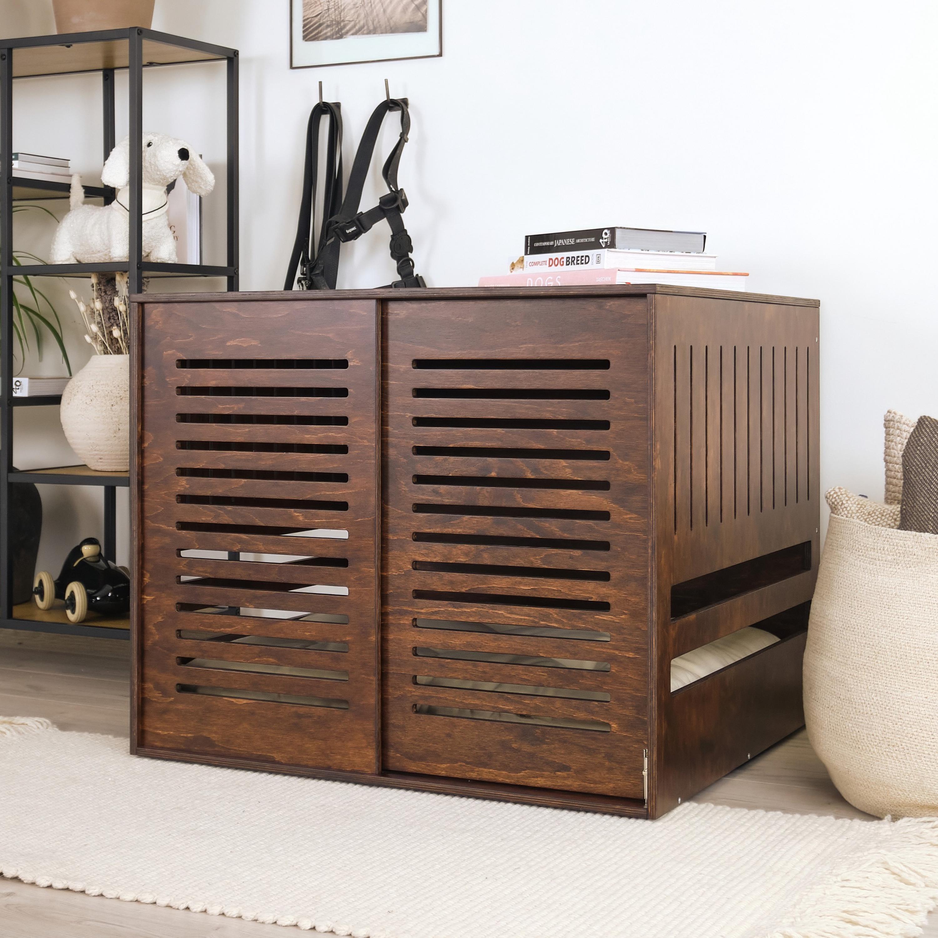 Modern Dog Crate With Wooden Sliding Door With a Stopper Dordrecht Wood ...