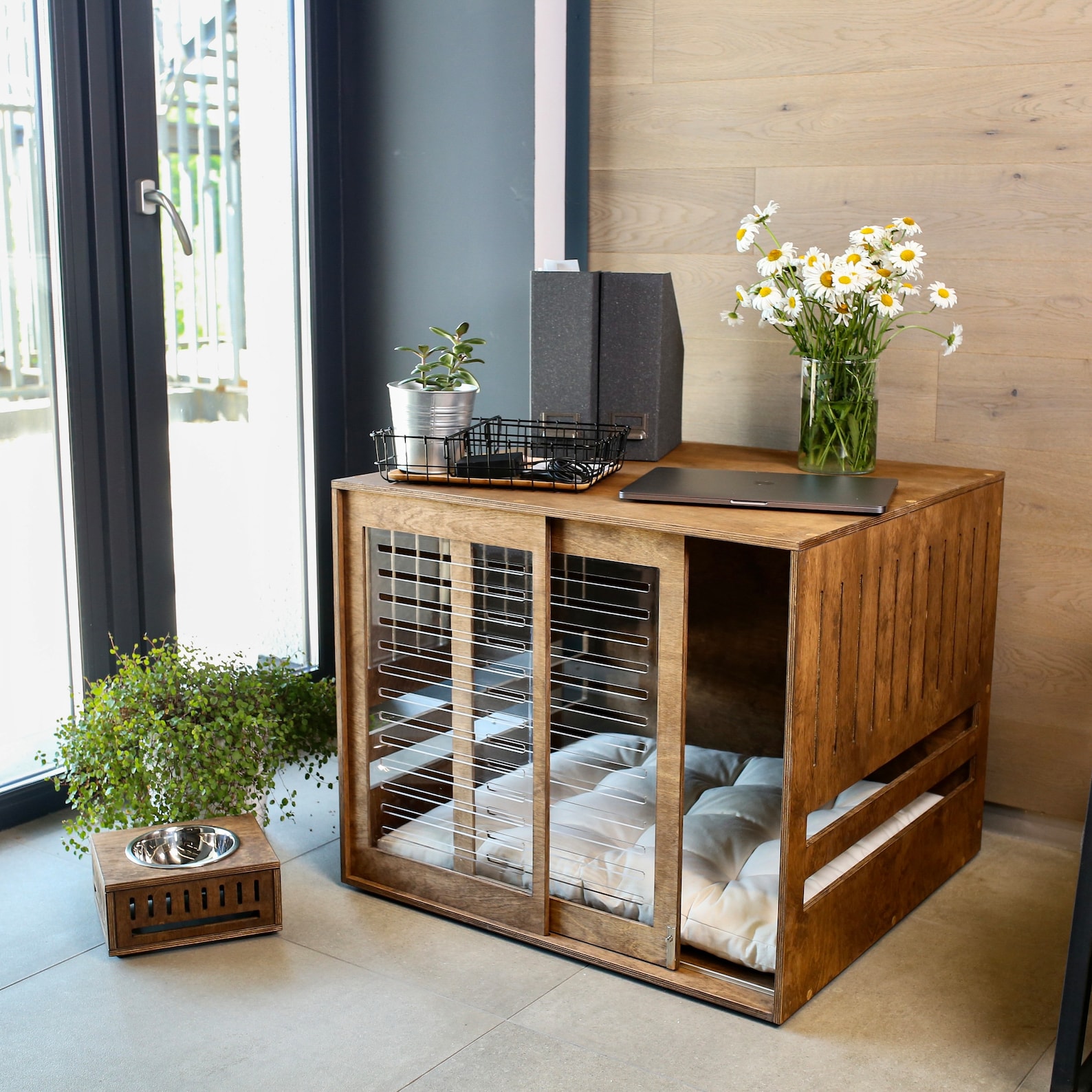 Modern Dog Crate With Acrylic Sliding Door With a Stopper - Etsy