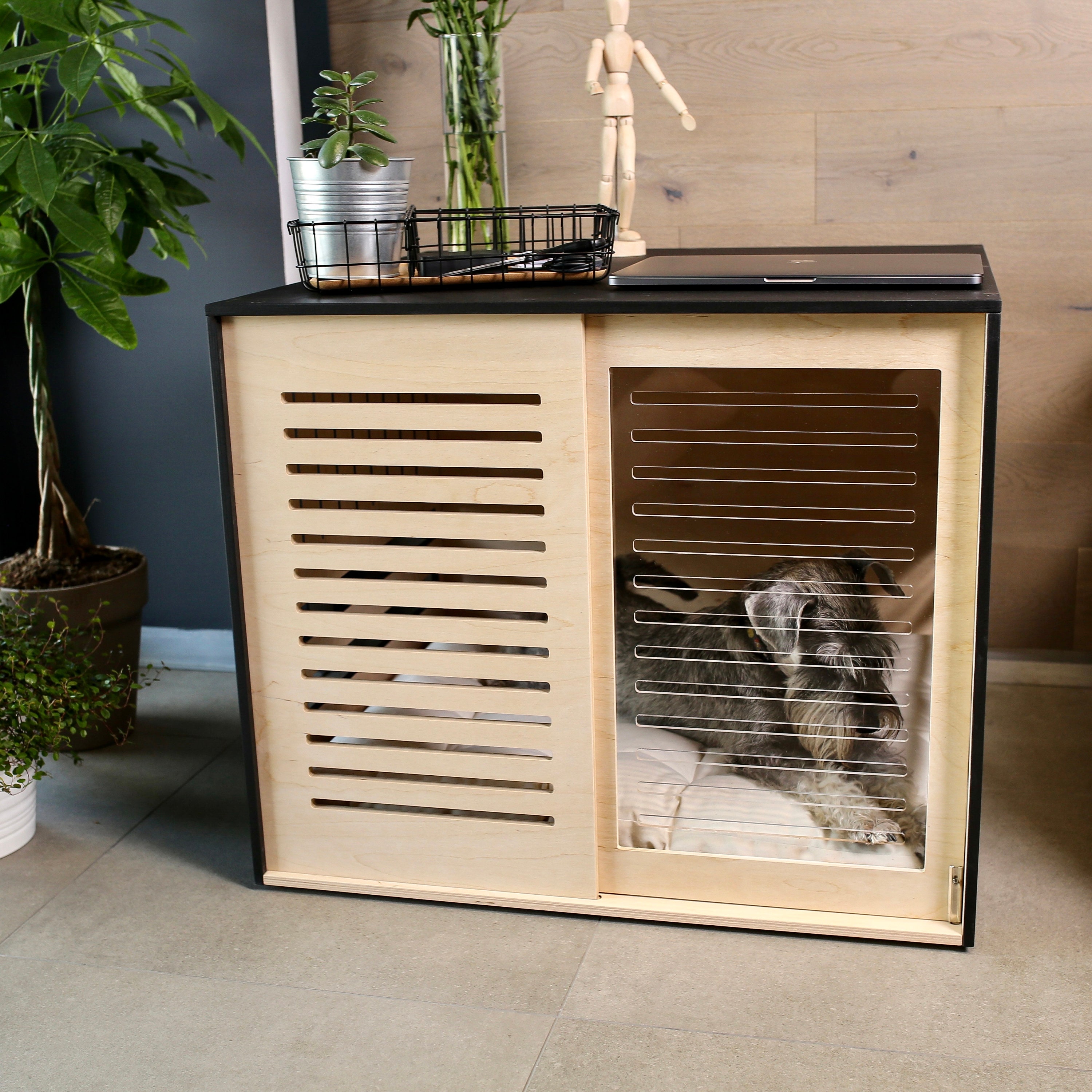 Modern Dog Crate With Acrylic Sliding Door With a Stopper - Etsy