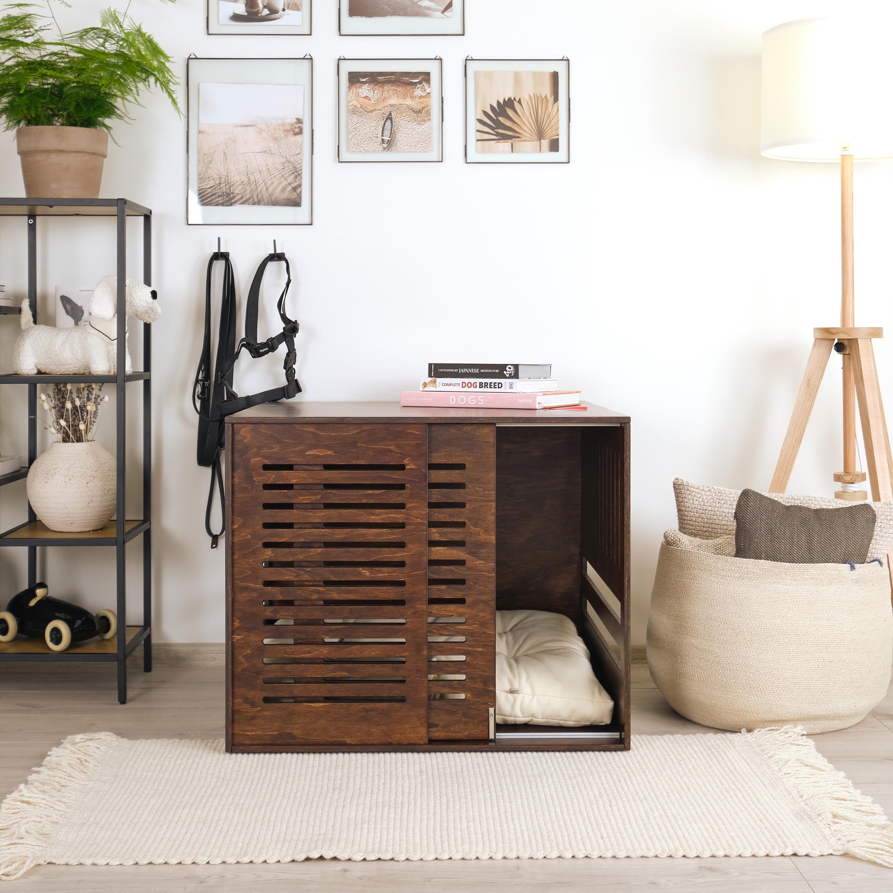 Modern Dog Crate With Wooden Sliding Door With a Stopper Dordrecht Wood ...
