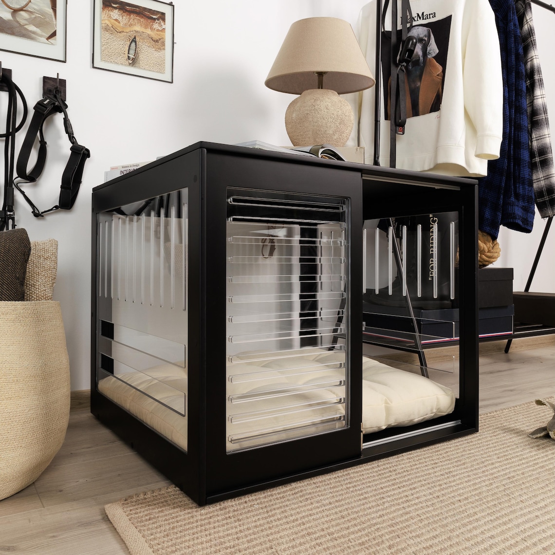 Fully Transparent Modern Dog Crate With Sliding Door With a Stopper ...