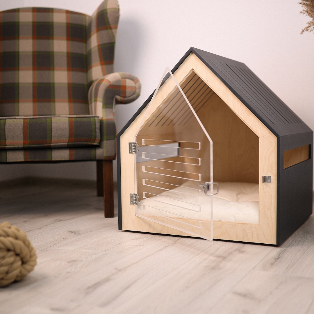 Dog Crate With Acrylic Door and Cotton Cushion Petso. Dog Crate ...