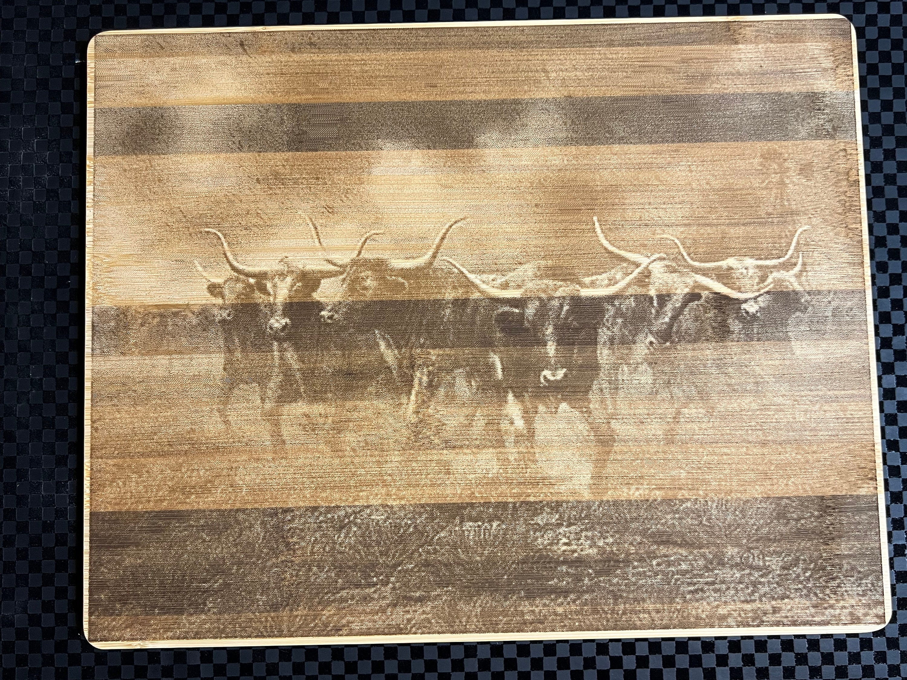 Engraved Full Photo Longhorn Group Scene Bamboo Large 11"x14" Cutting ...