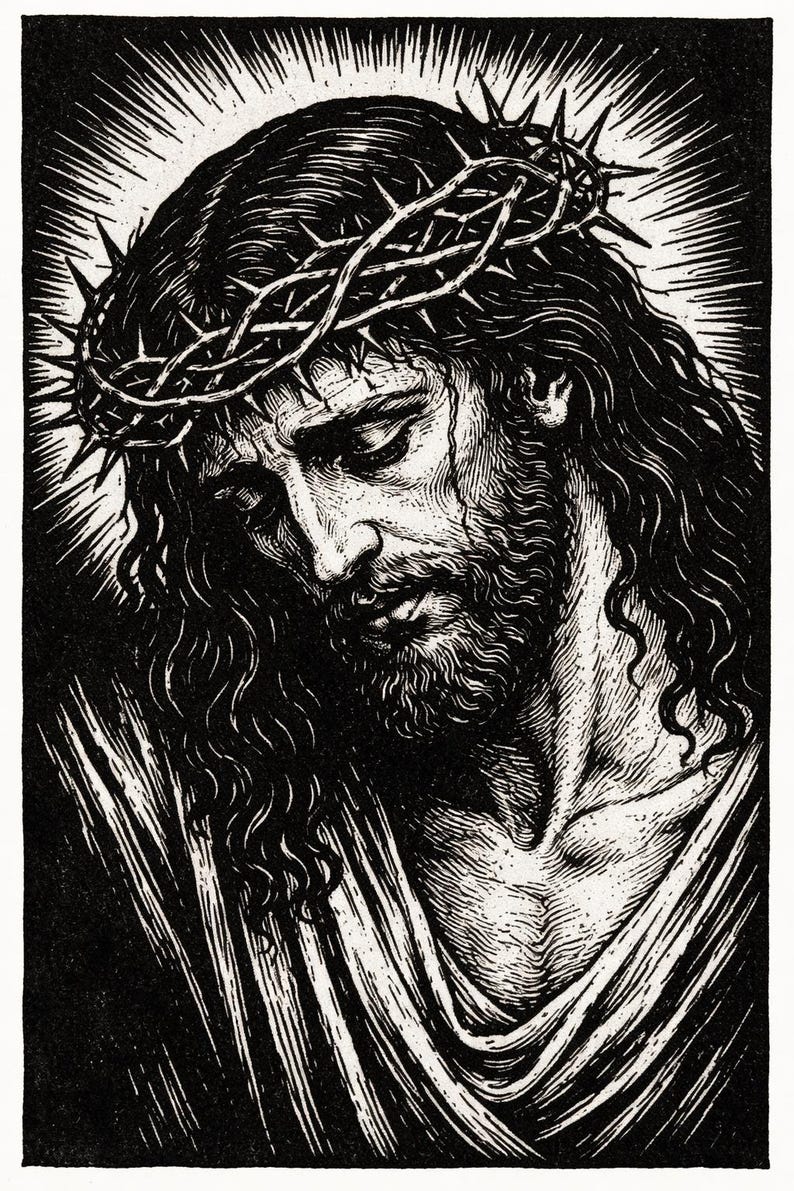 Jesus Crucified | Catholic Lent Linograph Art | Ash Wednesday Sacred ...