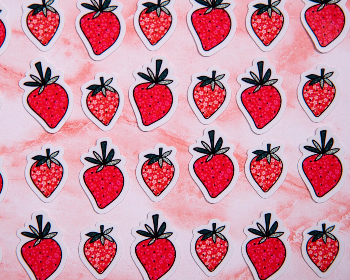 Two Strawberry Vinyl Stickers tiny - Etsy