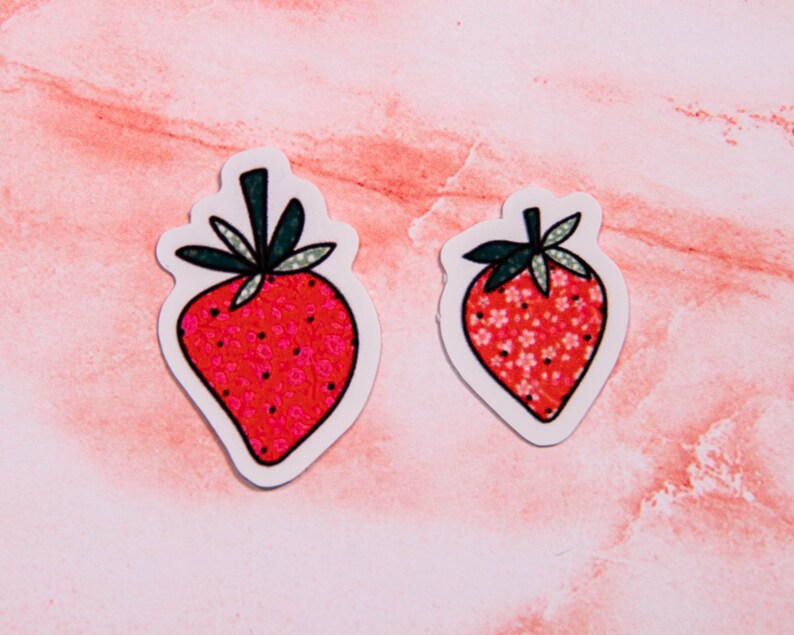 Two Strawberry Vinyl Stickers tiny - Etsy