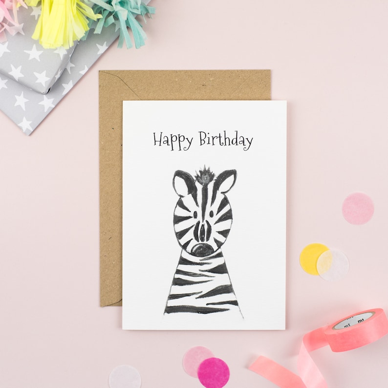 Happy Birthday Zebra Greeting Card Birthday Card Zebra - Etsy