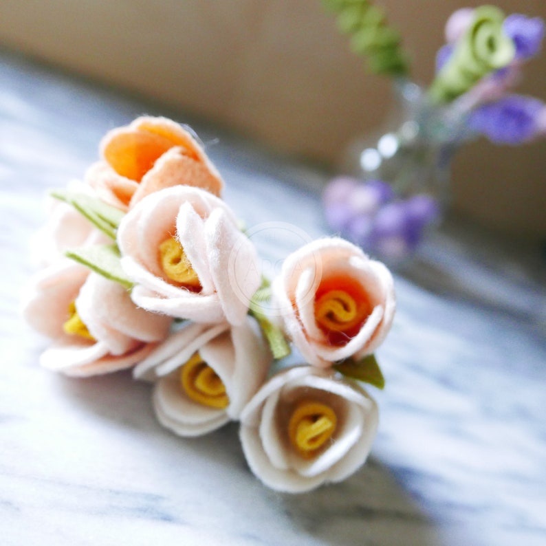 15-Stem Wool Felt Flower Kit DIY 7 Mini Tulips set Pre-cut | Etsy