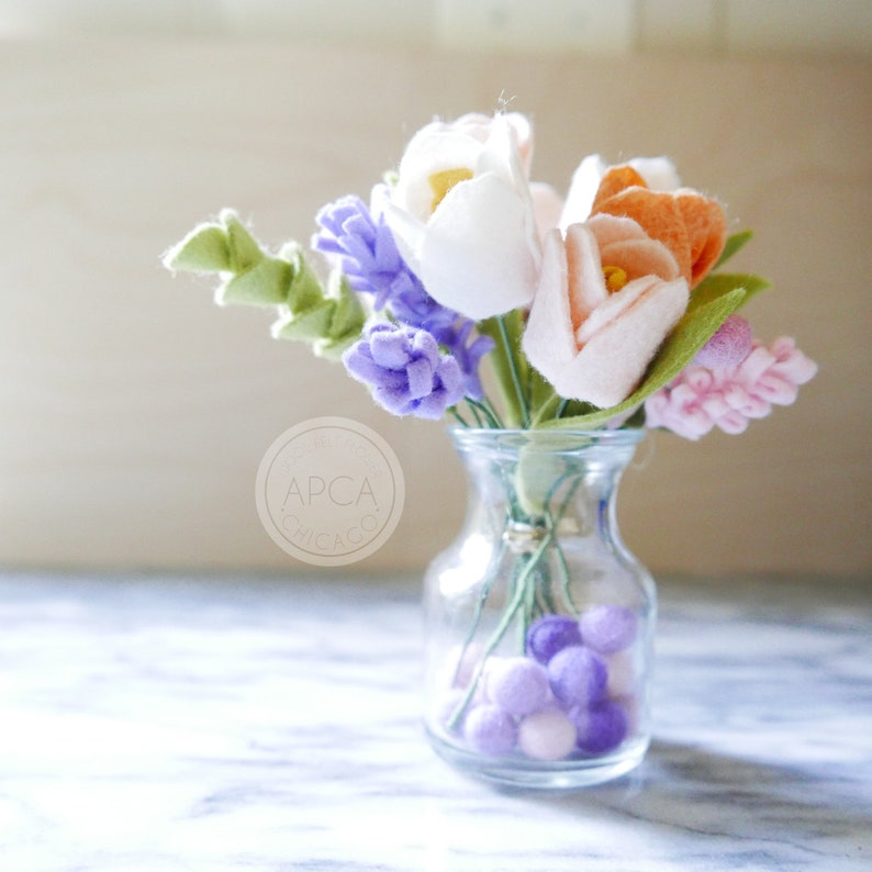 15-Stem Wool Felt Flower Kit DIY 7 Mini Tulips set Pre-cut | Etsy