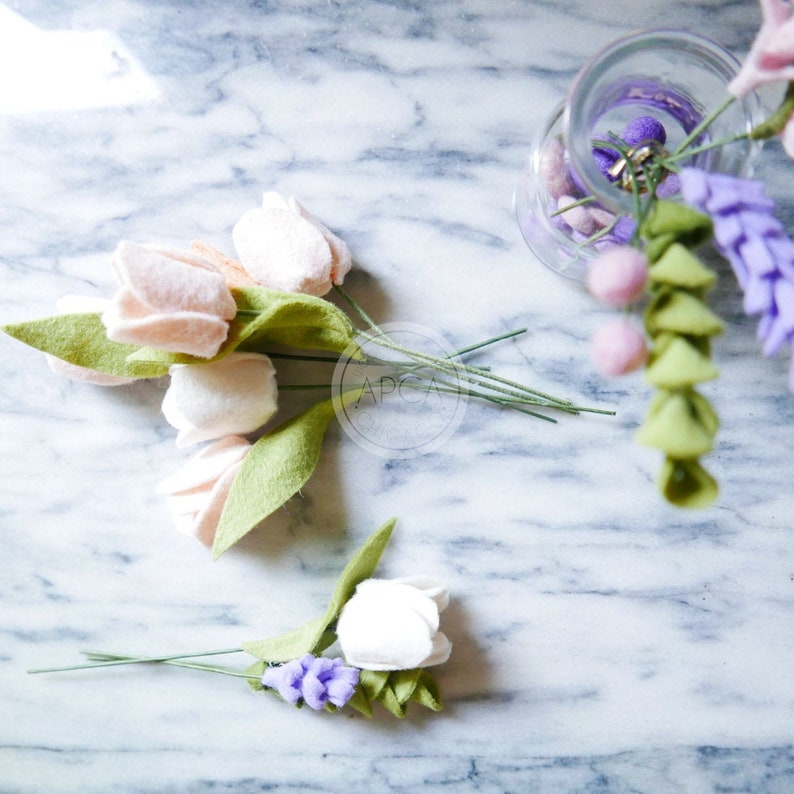 15-Stem Wool Felt Flower Kit DIY 7 Mini Tulips set Pre-cut | Etsy