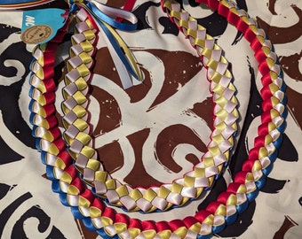 Red, Blue ,yellow and White Graduation Lei With 1 White Flower Ribbon - Etsy