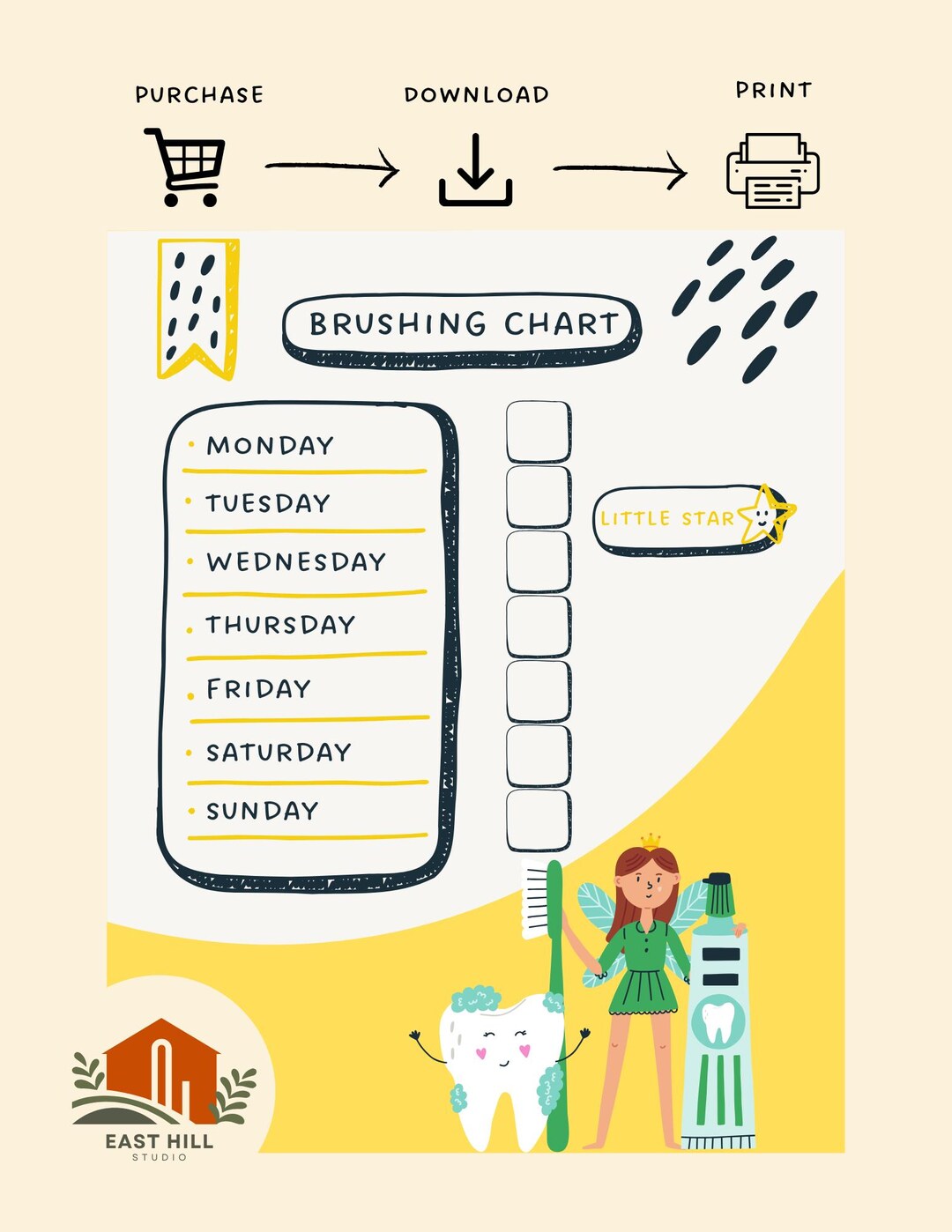 Reward Chart for Brushing Teeth, Dental Habit Chart, Reward Chart for ...