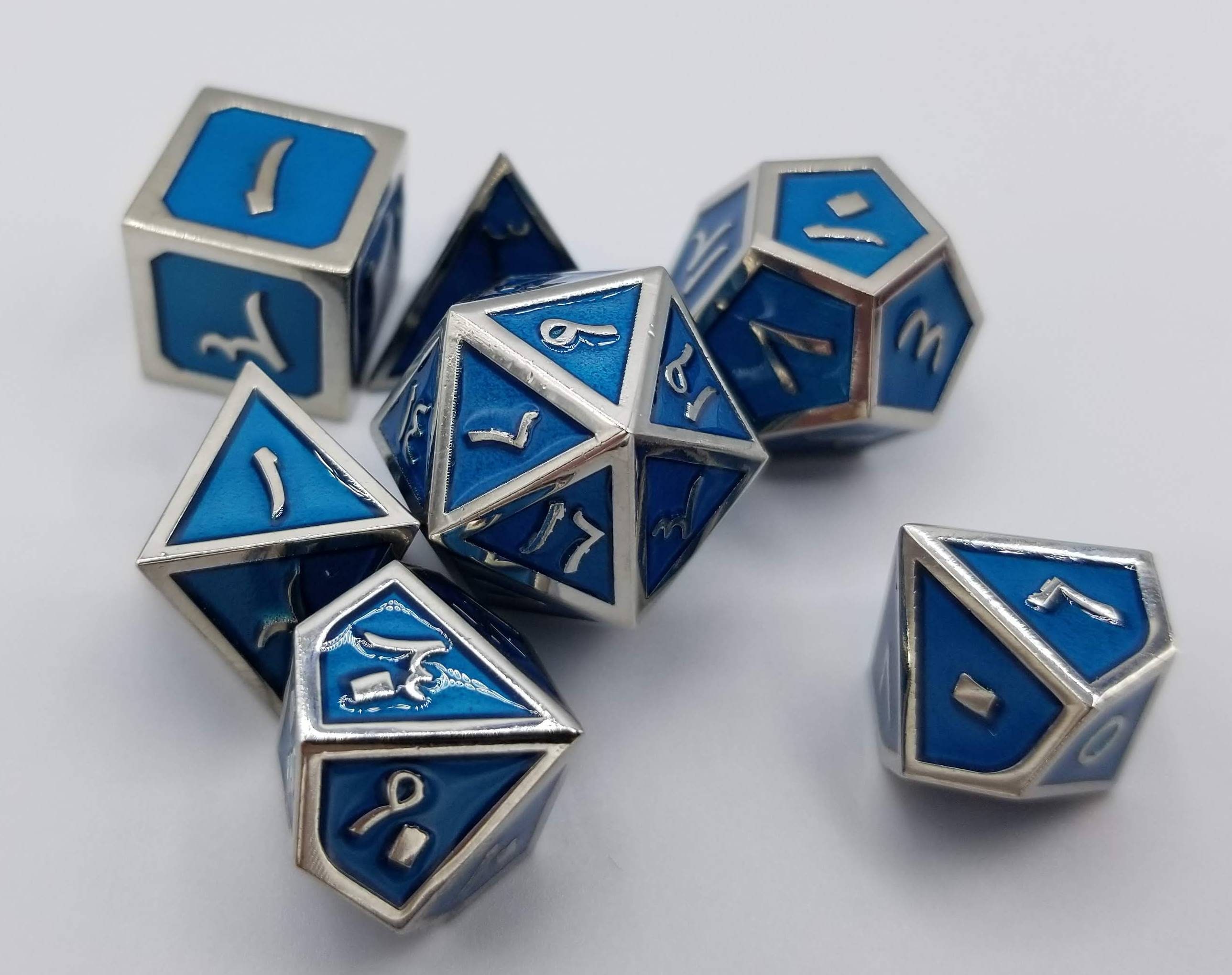 Arabic Metal Dice Set Blue & Silver | Etsy
