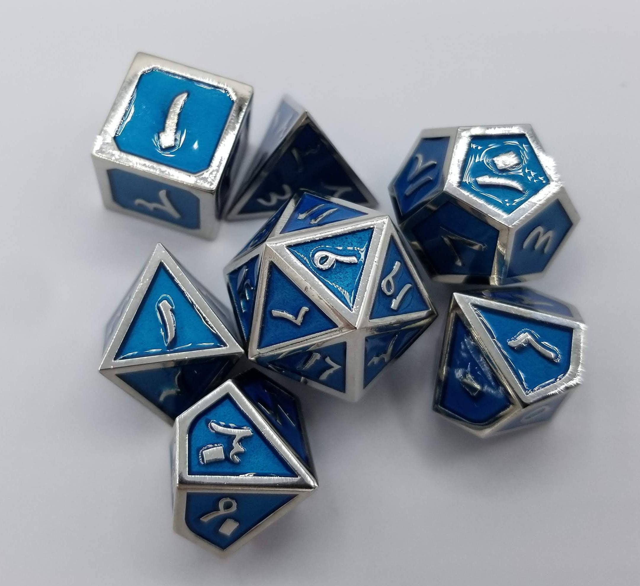 Arabic Metal Dice Set Blue & Silver | Etsy