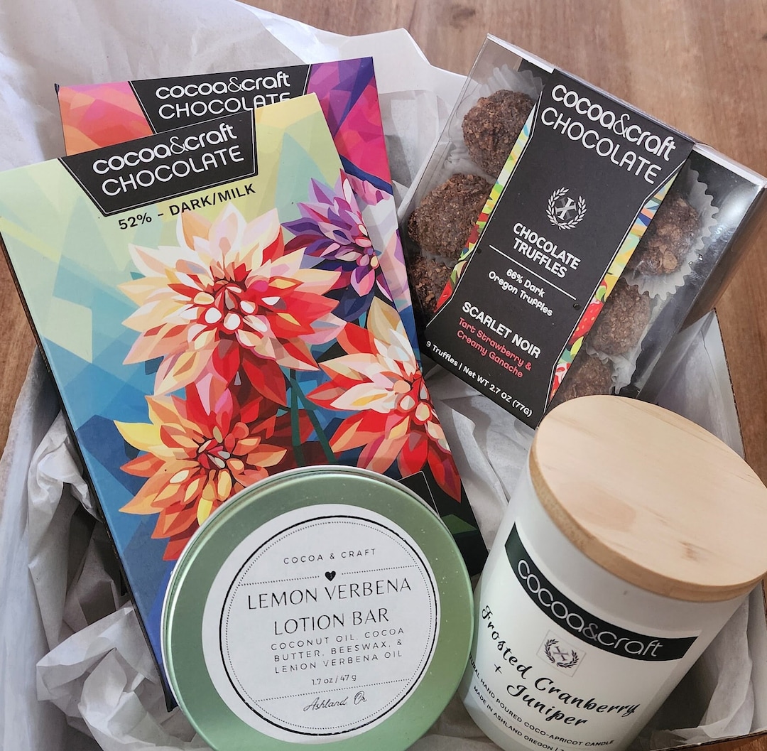 Made in Oregon Gift Basket, Chocolate Gift Basket, Luxury Candle, Body ...
