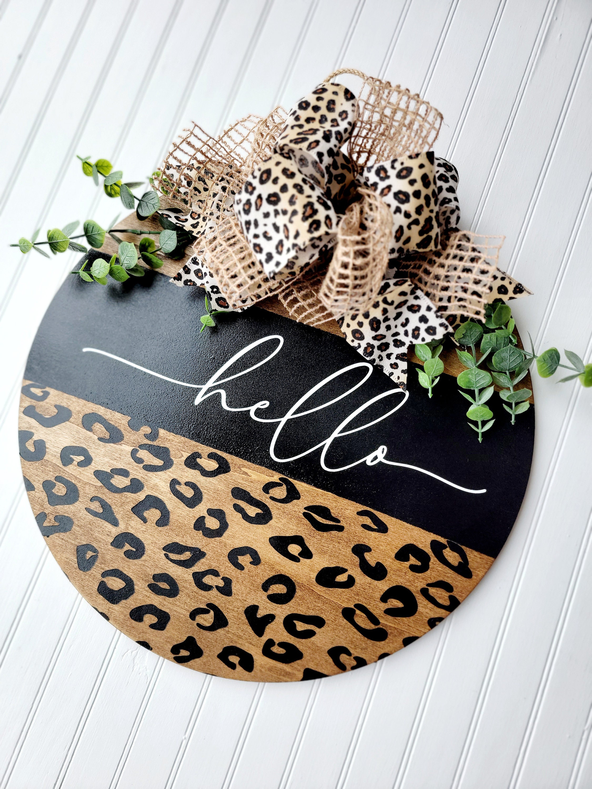 Hello Round Door Hanger, 15inch Door Sign,hello Leopard Entryway Sign ...