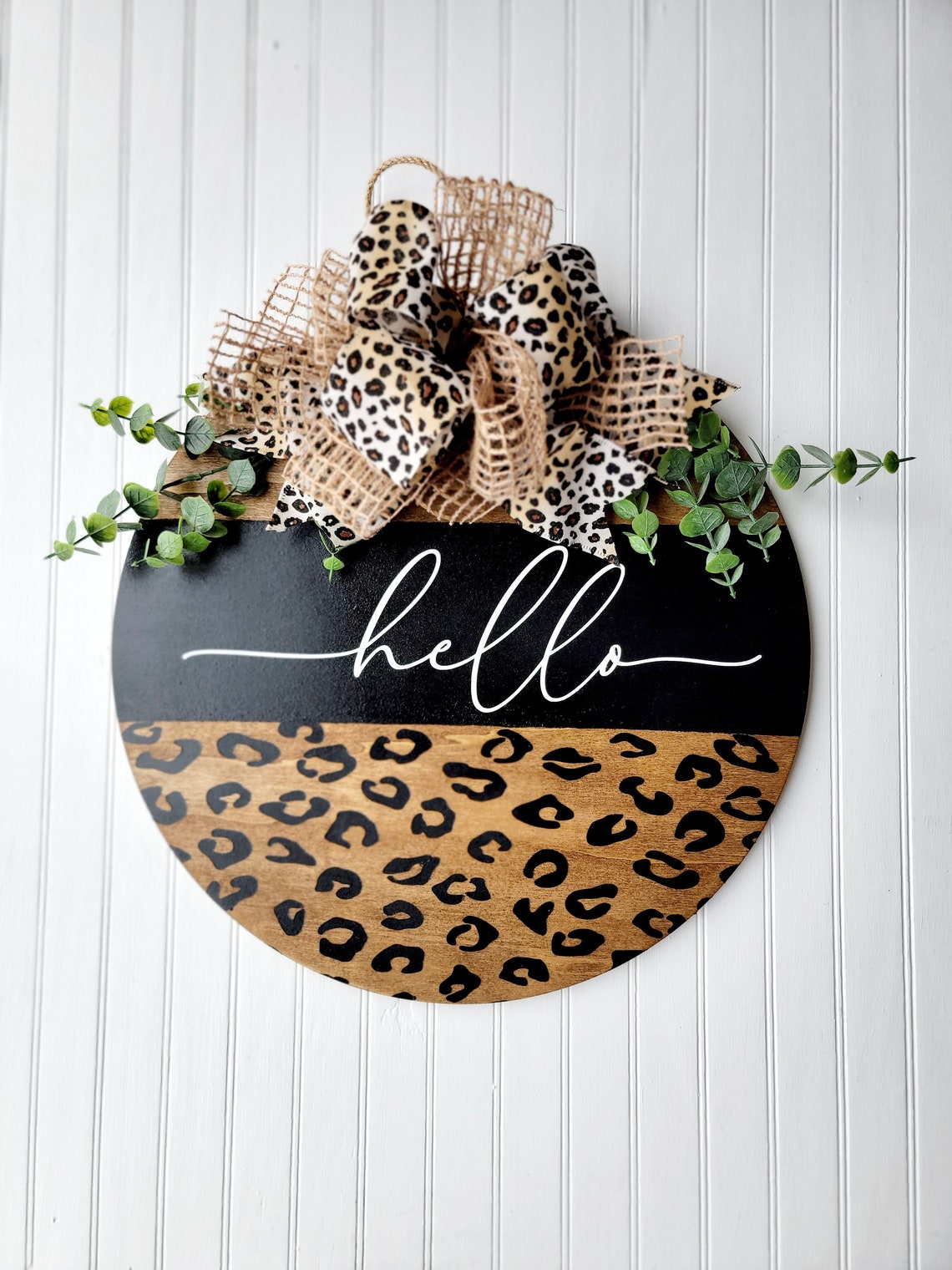 Hello Round Door Hanger, 15inch Door Sign,hello Leopard Entryway Sign ...