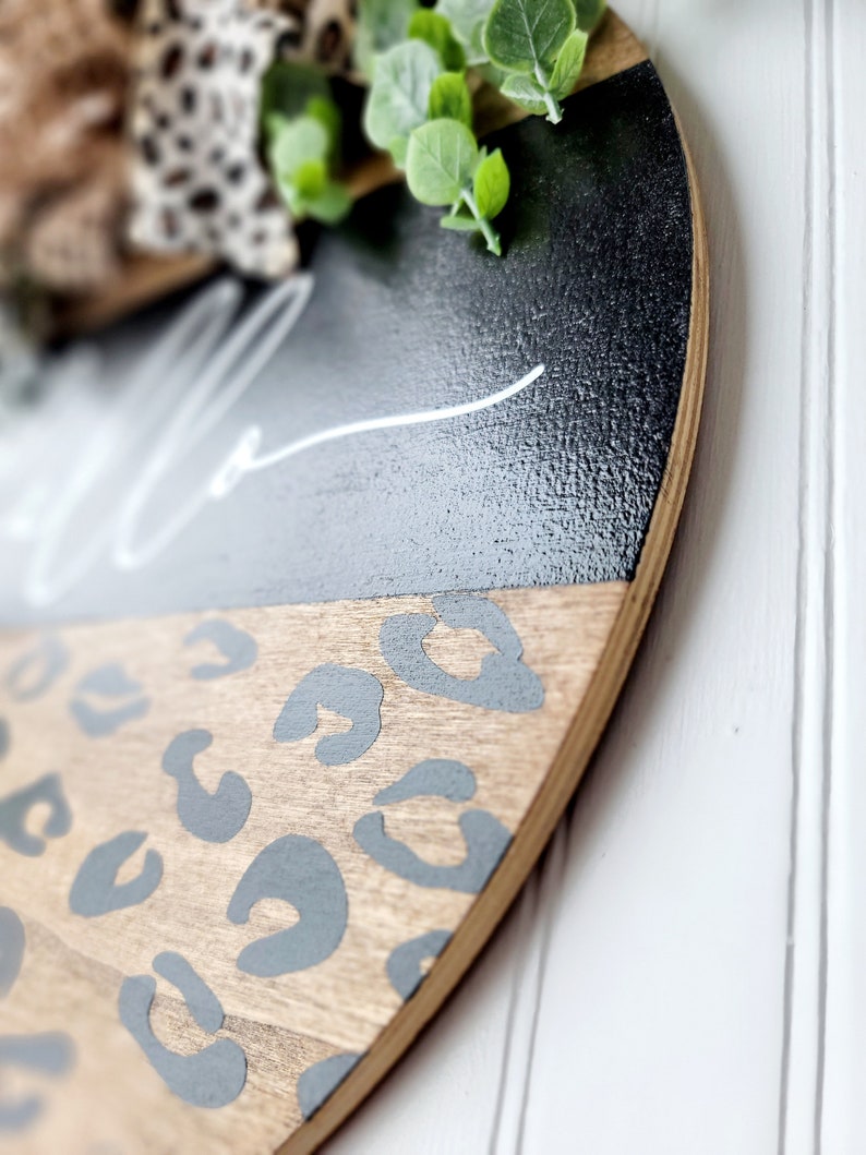 Hello Round Door Hanger, 15inch Door Sign,hello Leopard Entryway Sign ...