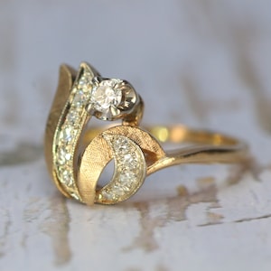 Vintage Diamond Double Curling Ribbon Ring 14K Yellow Gold - Etsy