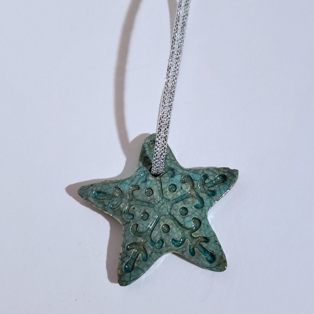 Little Turquoise Ceramic Star | Handmade Ceramic Raku Ornament ...