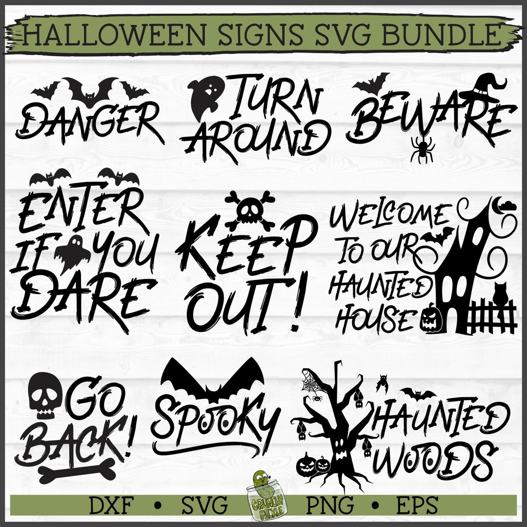 Halloween Signs SVG Bundle, Dxf, Eps, Png, Halloween Svg, Halloween Svg ...