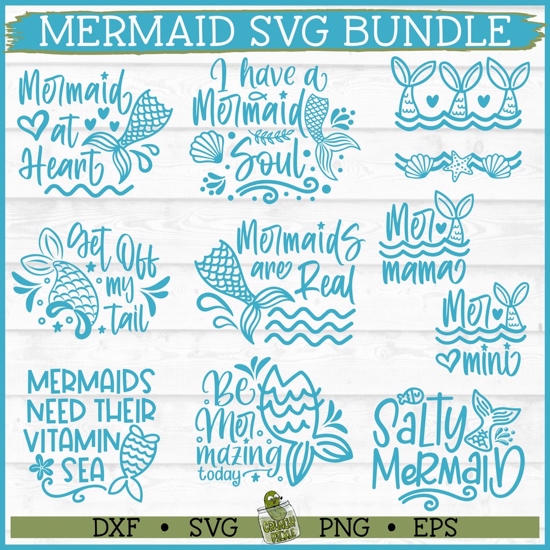 Mermaid SVG Bundle, Dxf, Eps, Png, Mermaid Svg, Mermaid Tail Svg, Beach ...