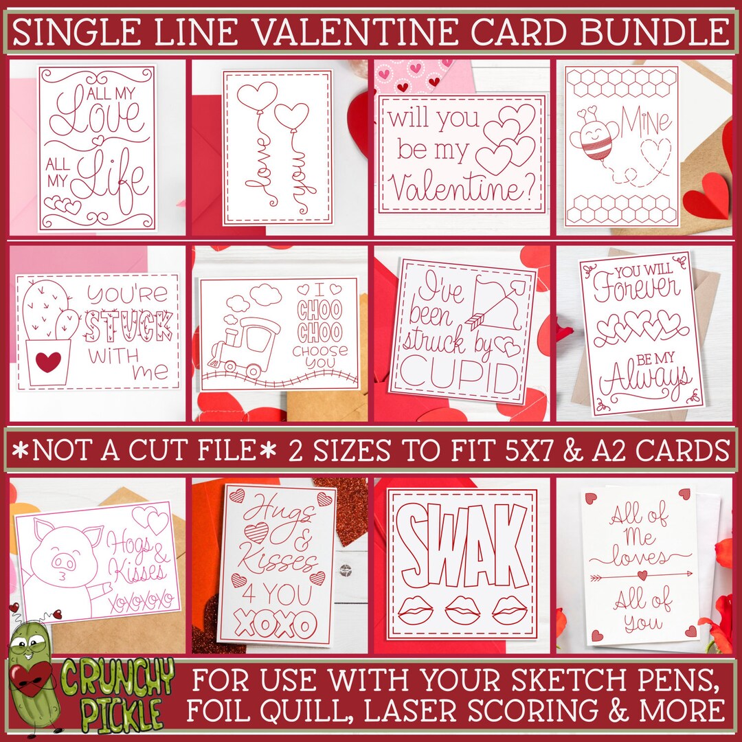 Single Line Valentine Card SVG Bundle, Single Line Svg, Foil Quill ...