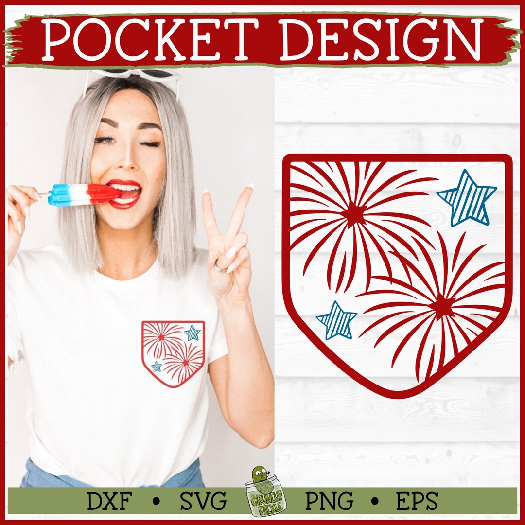 Fireworks Pocket Design SVG, Dxf, Eps, Png, Shirt Pocket Design, Faux ...