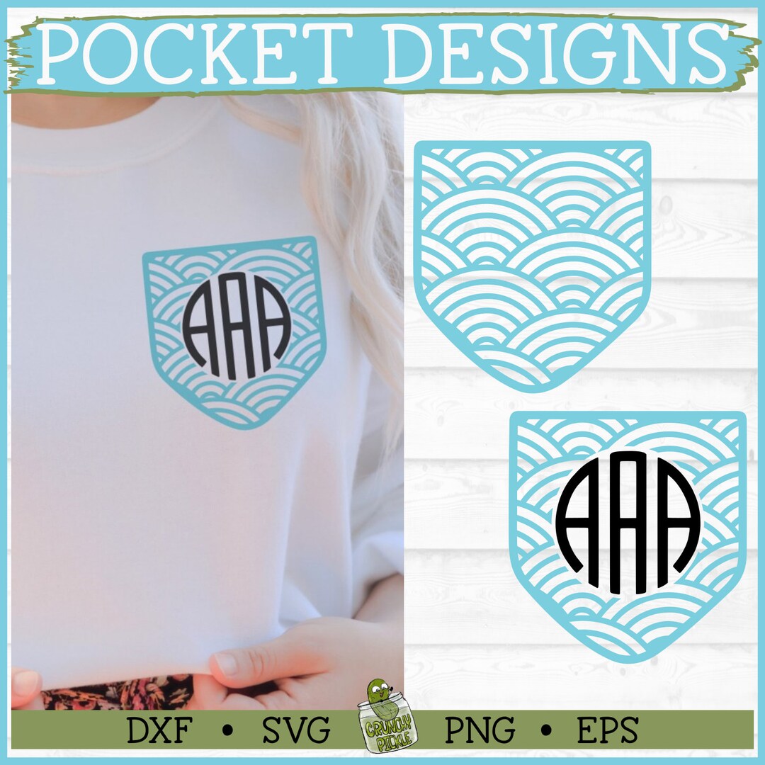 Waves Monogram Pocket Design SVG File, Dxf, Eps, Png, Shirt Pocket Svg ...