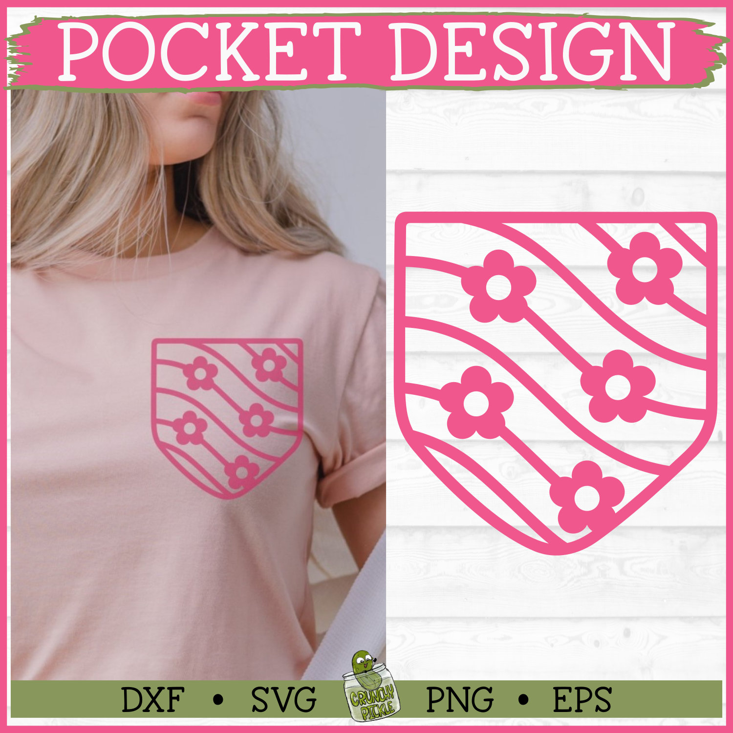 Flowers Pocket Design SVG File, Dxf, Eps, Png, Shirt Pocket Svg, Faux ...