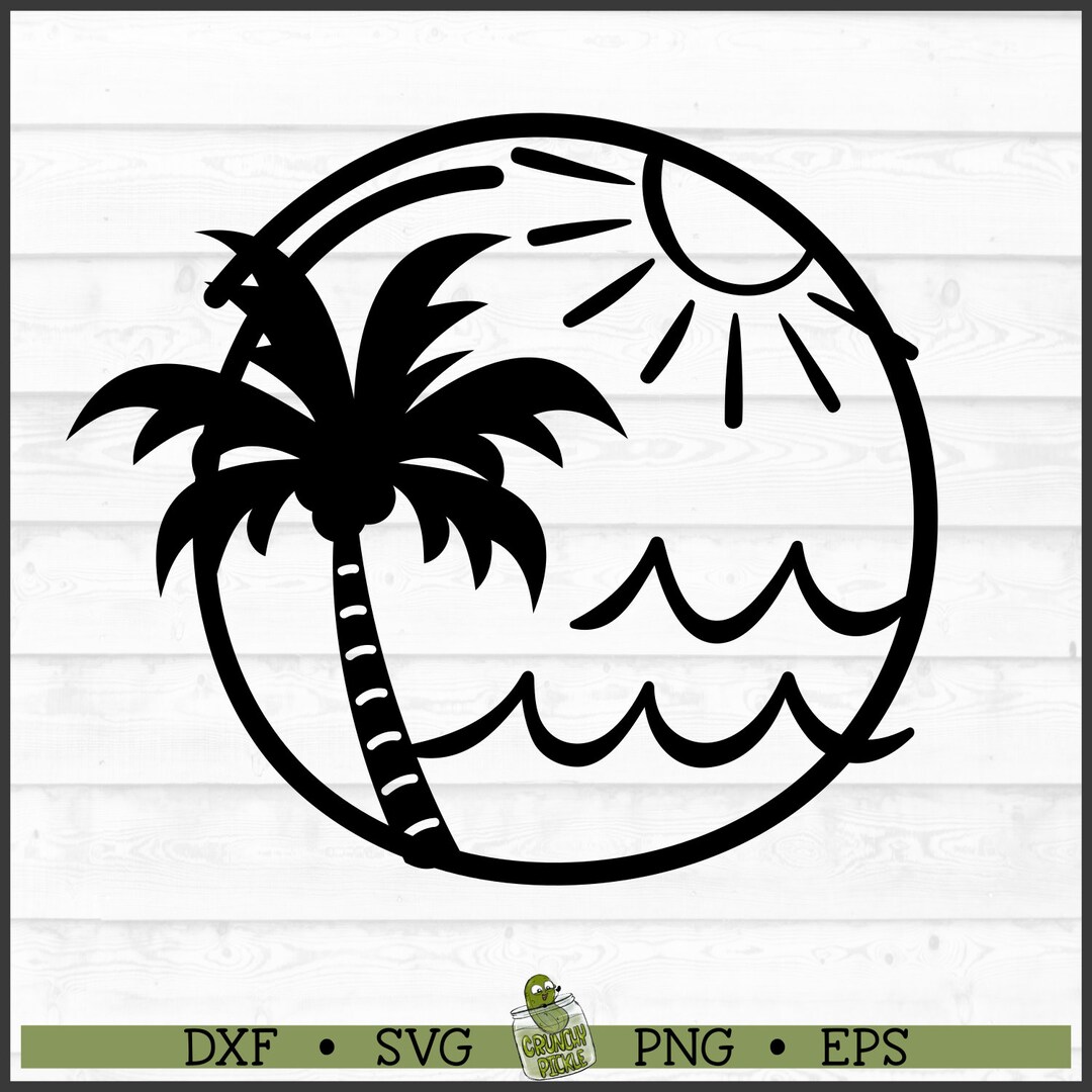 Beach Frame Circle Palm Tree SVG File, Dxf, Eps, Png, Beach Svg, Palm ...