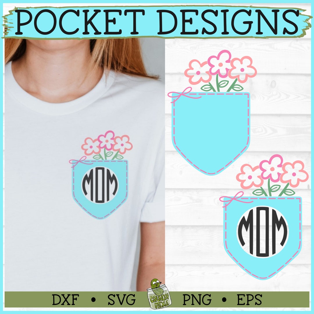 Mom Monogram Pocket Design SVG, Dxf, Eps, Png, Shirt Pocket Svg, Faux ...