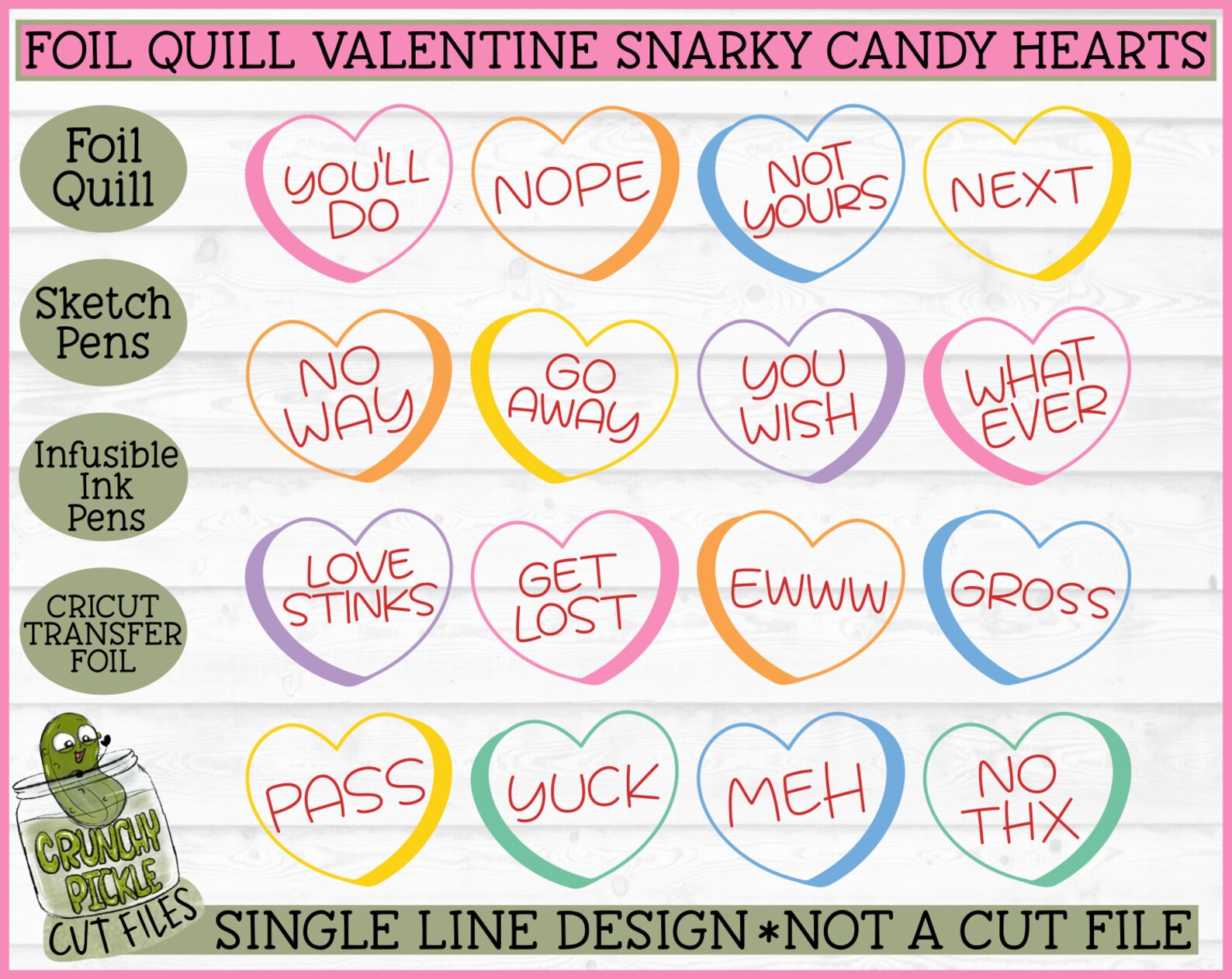 Foil Quill Valentine Snarky Candy Hearts SVG Single Line Svg - Etsy