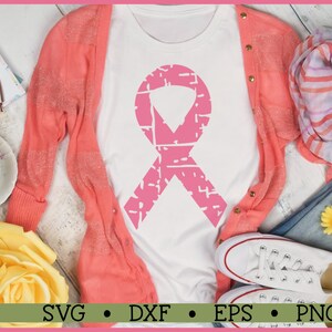 Breast Cancer Ribbon Distressed SVG File, Dxf, Eps, Png, Survivor Svg ...