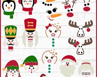 Christmas Face SVG Bundle: Santa, Reindeer, Elf Clipart (digital ...