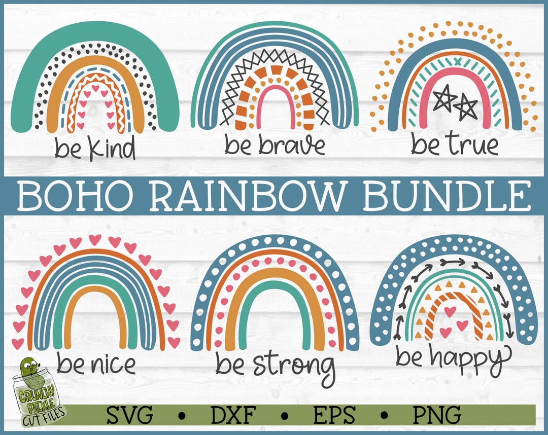 Boho Rainbow Inspirational SVG File Bundle, Dxf, Eps, Png, Modern ...