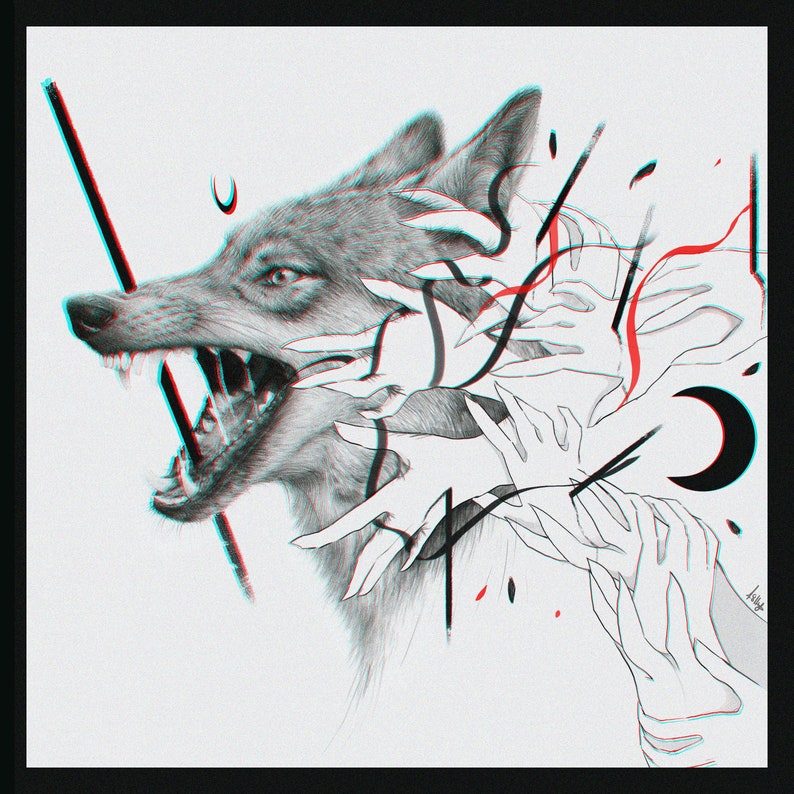 Wolf Drawing Fine Art Print Wolf Art Wall Art Wall Decor Dark Art Home ...