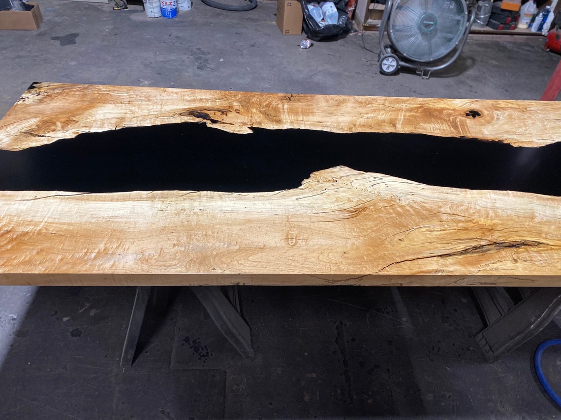 Spalted Maple River Dining Table, Live Edge With Black Epoxy - Etsy