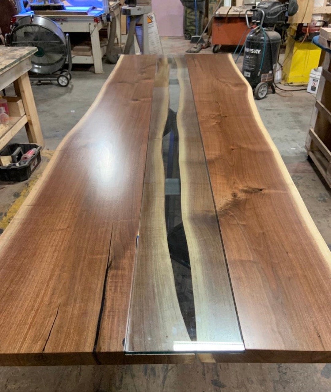 River Table - Glass Table - Live Edge Dining Table - Glass Inlay Table ...