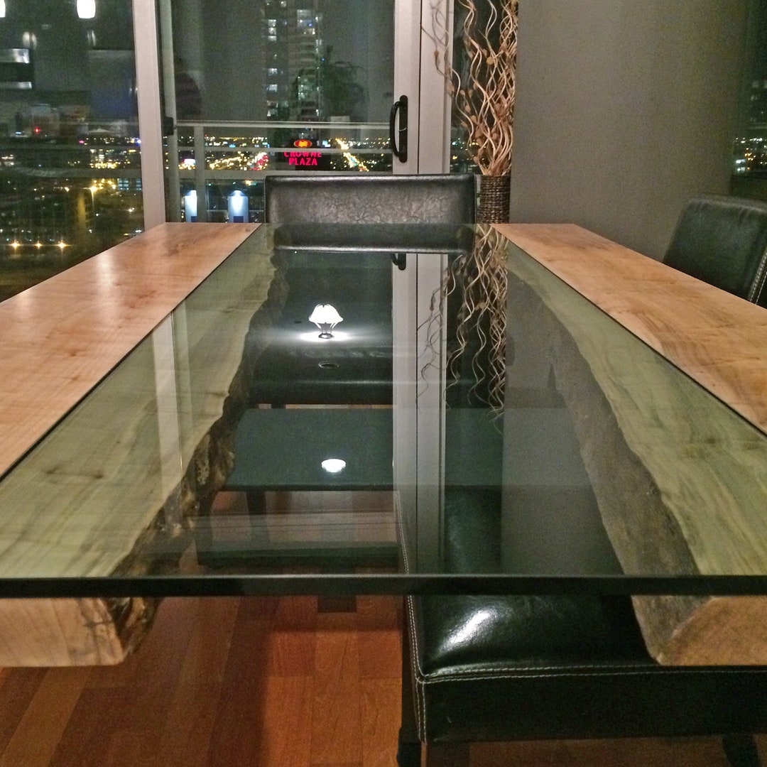 Hard Maple Inverted Live Edge Glass Table - Etsy