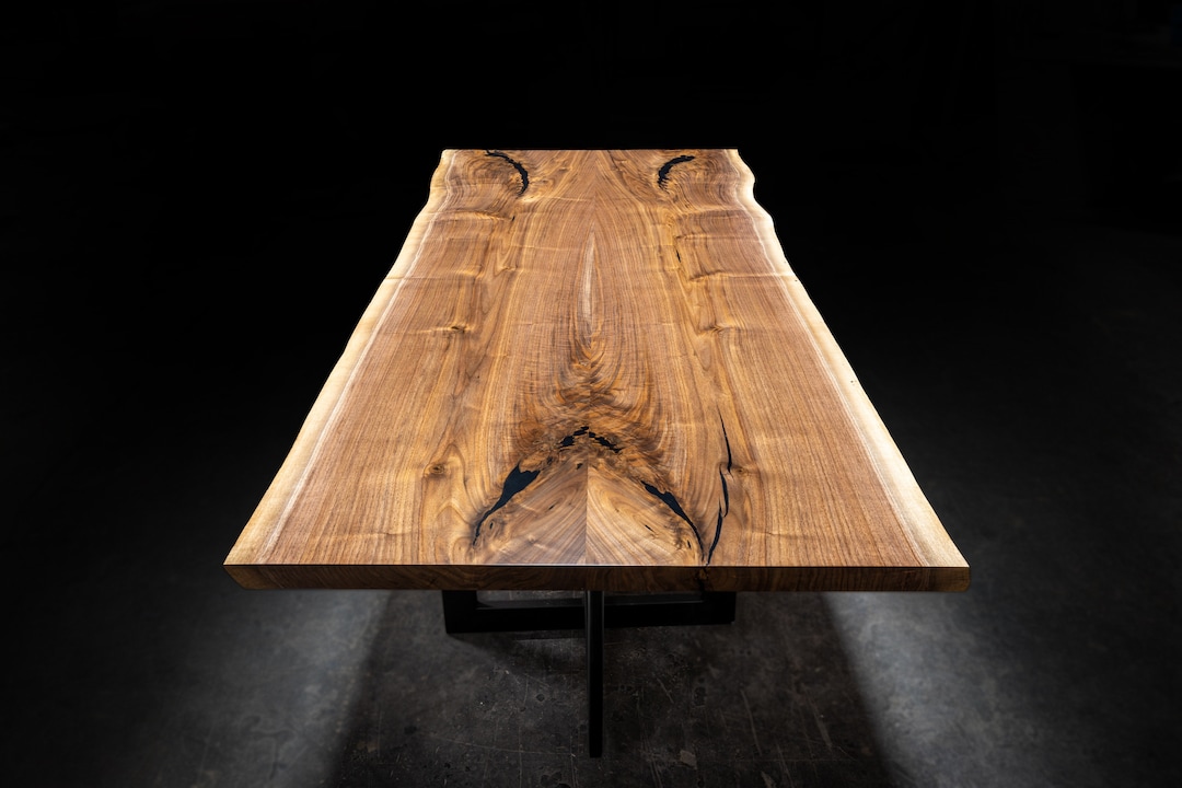 Book Matched Black Walnut Live Edge Dining Table, Dining Table, Custom ...