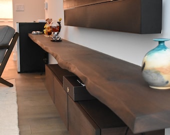 Live Edge Entertainment Center With Floating Shelves - Etsy