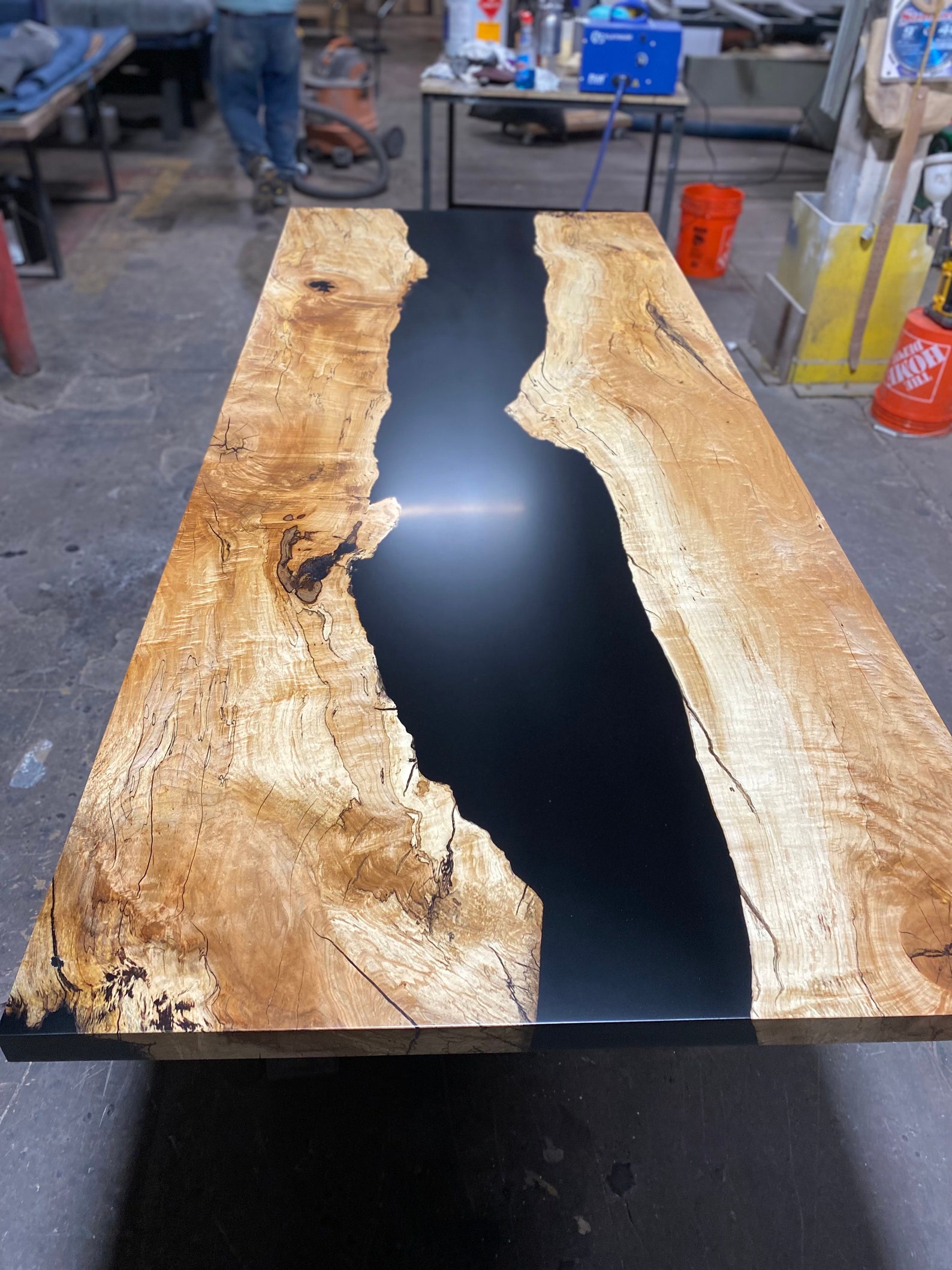 Spalted Maple River Dining Table, Live Edge With Black Epoxy - Etsy
