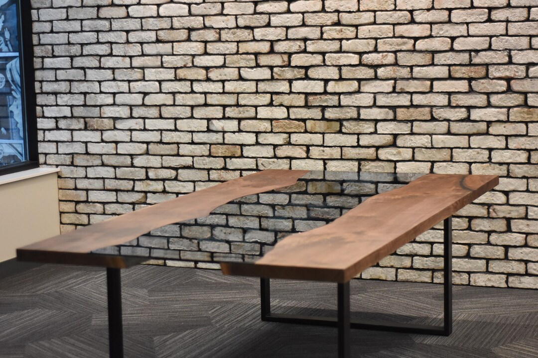 Live Edge Table Black Walnut River Glass - Etsy