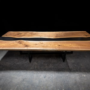 Black Walnut River Dining Table, Live Edge Wood and Black Epoxy Resin ...