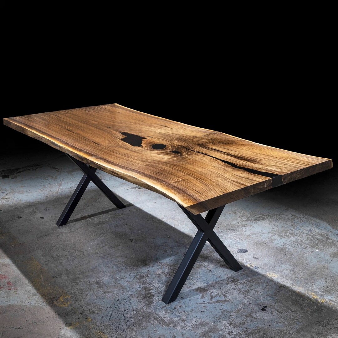 Live Edge Dining Table With X Shaped Metal Legs - Etsy