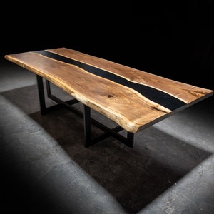 Black Walnut River Dining Table, Live Edge Wood and Black Epoxy Resin ...