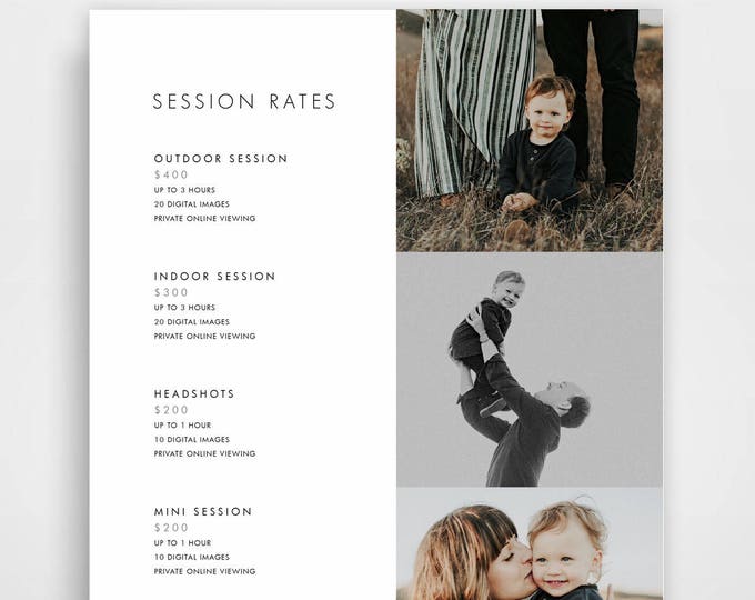 Photography Pricing Template, Photography Price List, Photography Price ...