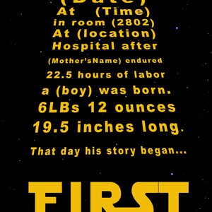 Custom Star Wars Birth Announcement Poster Art Digital Download Print ...